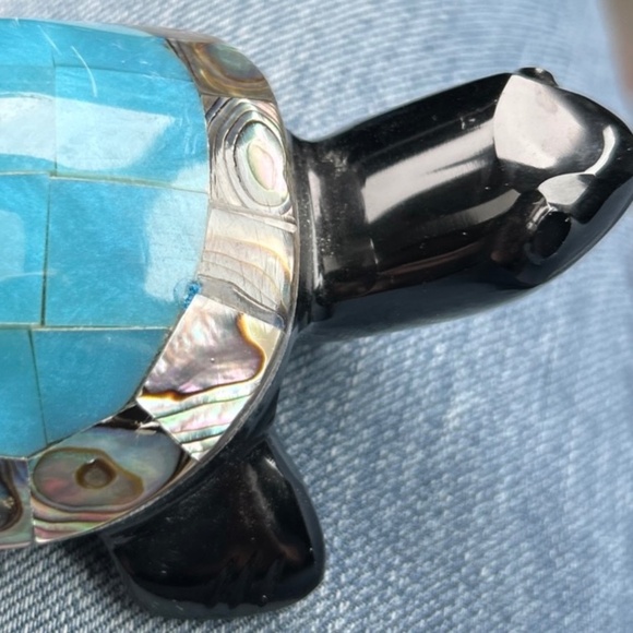 Accents | Black Obsidian Stone Sea Turtle Abalone Shell Hand Carved ...